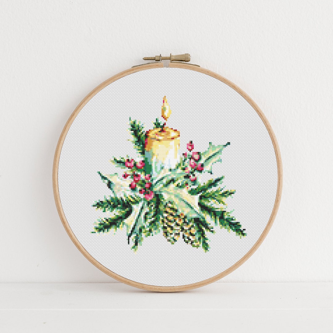 Advent Cross Stitch, Instant Download PDF, Christmas Candle, Modern ...