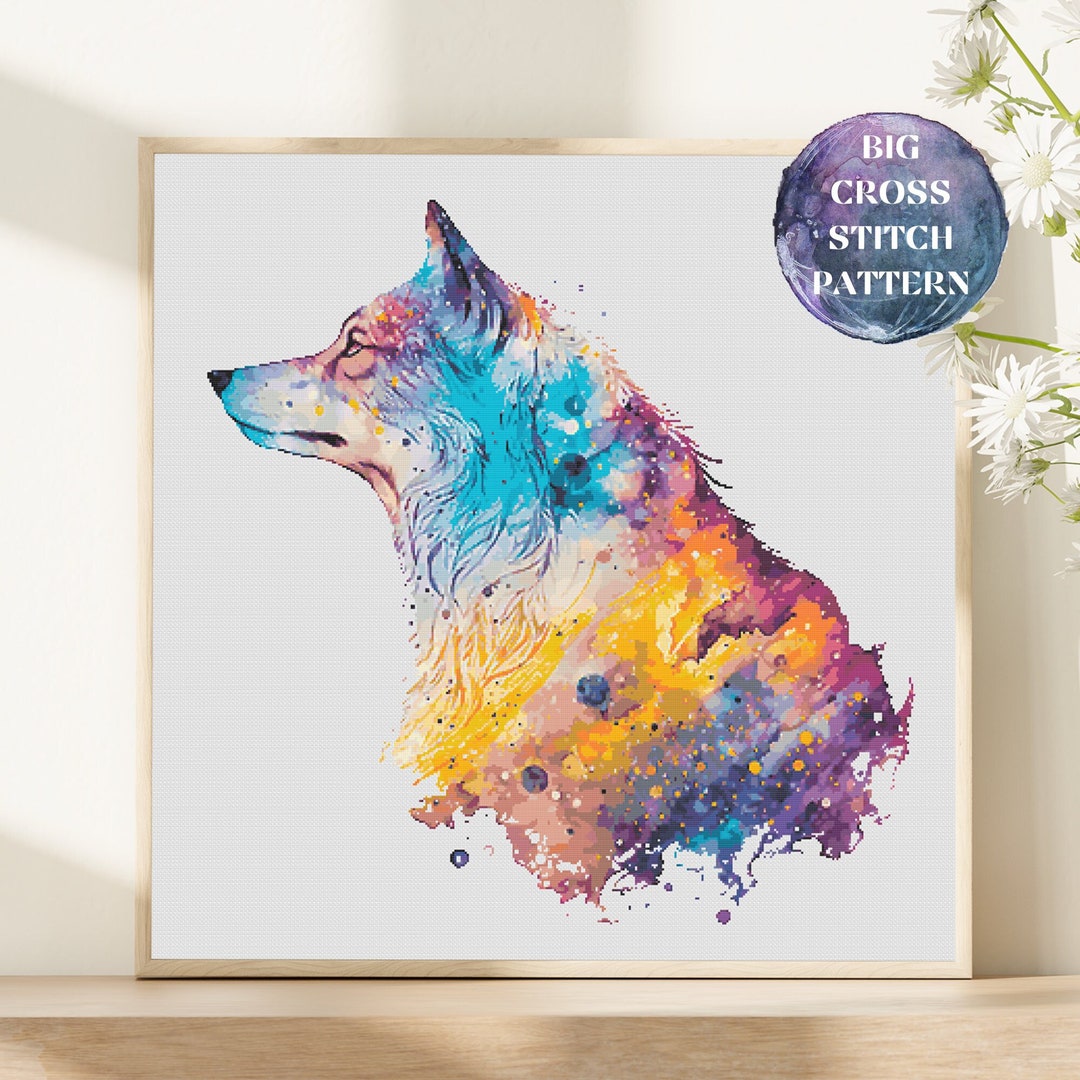 Cosmic Wolf Full Coverage Cross Stitch Pattern, Instant Download PDF ...