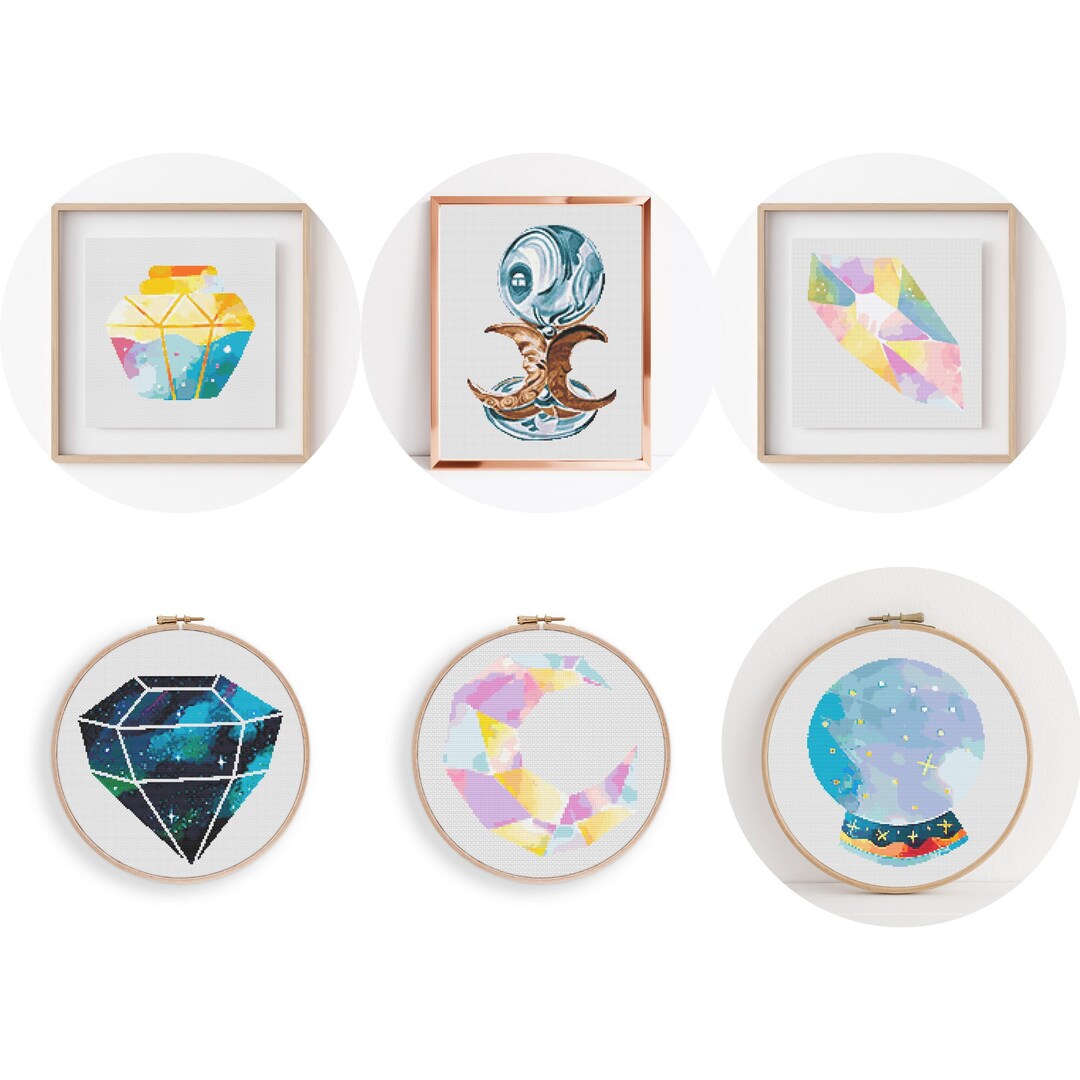 Bundle Set of 6 Cross Stitch Patterns, Instant PDF Download, Crystal ...