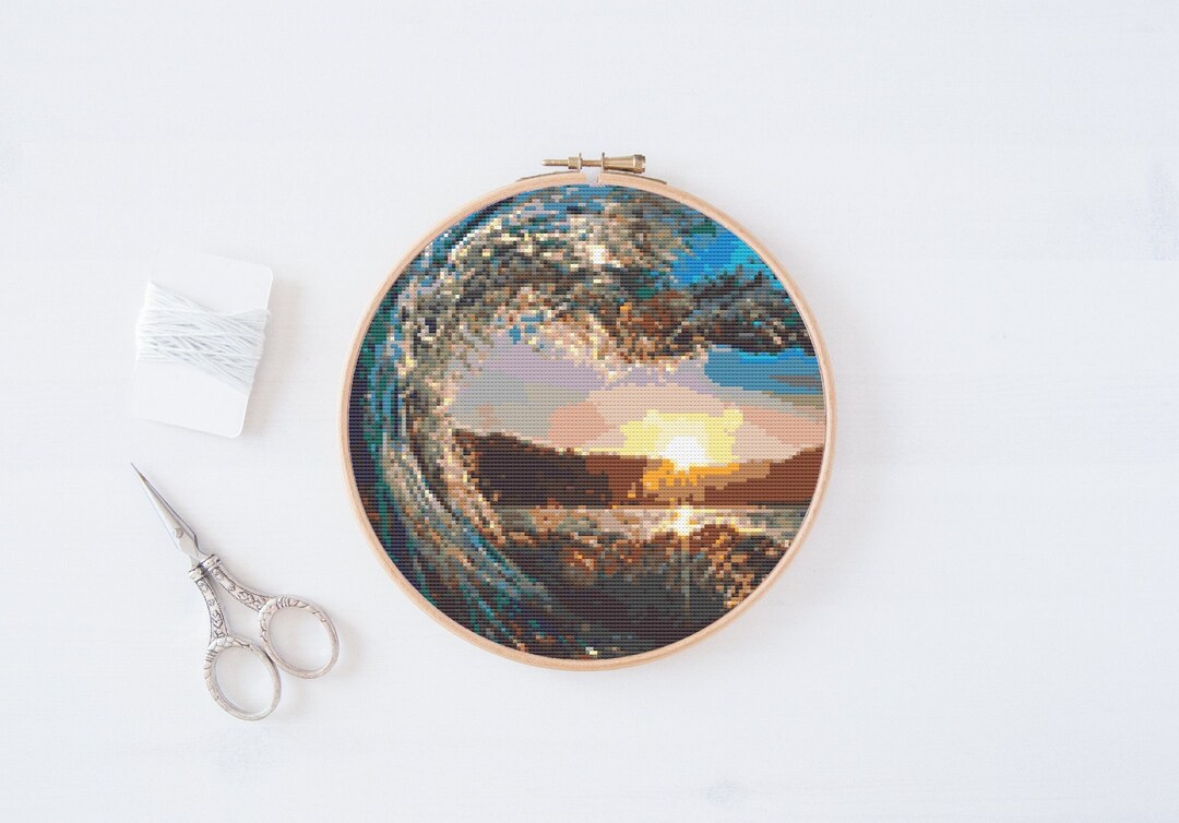 Wave Cross Stitch, Instant Download PDF Pattern, Counted Cross Stitch ...