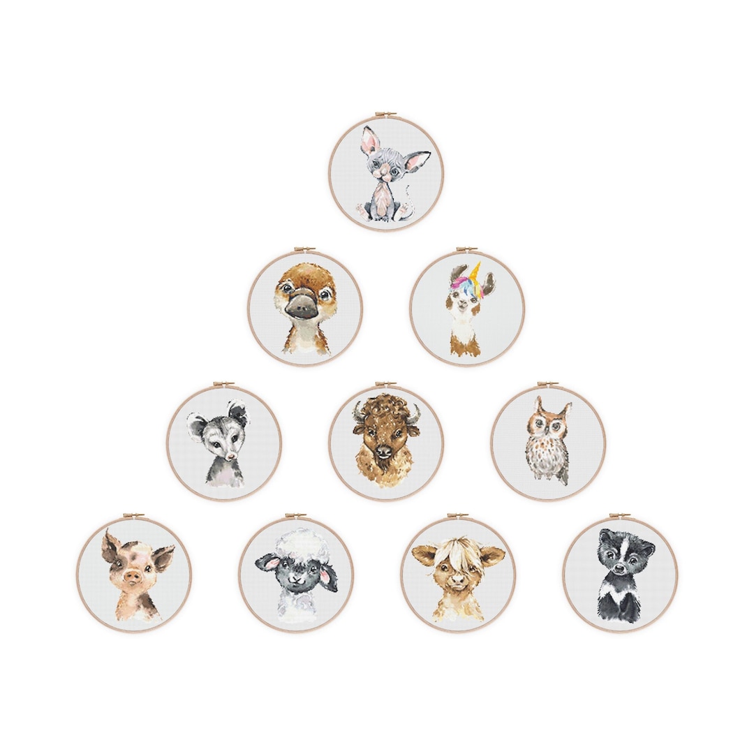 Set of 10 Animal Cross Stitch Pattern, Instant Download PDF, Animal ...
