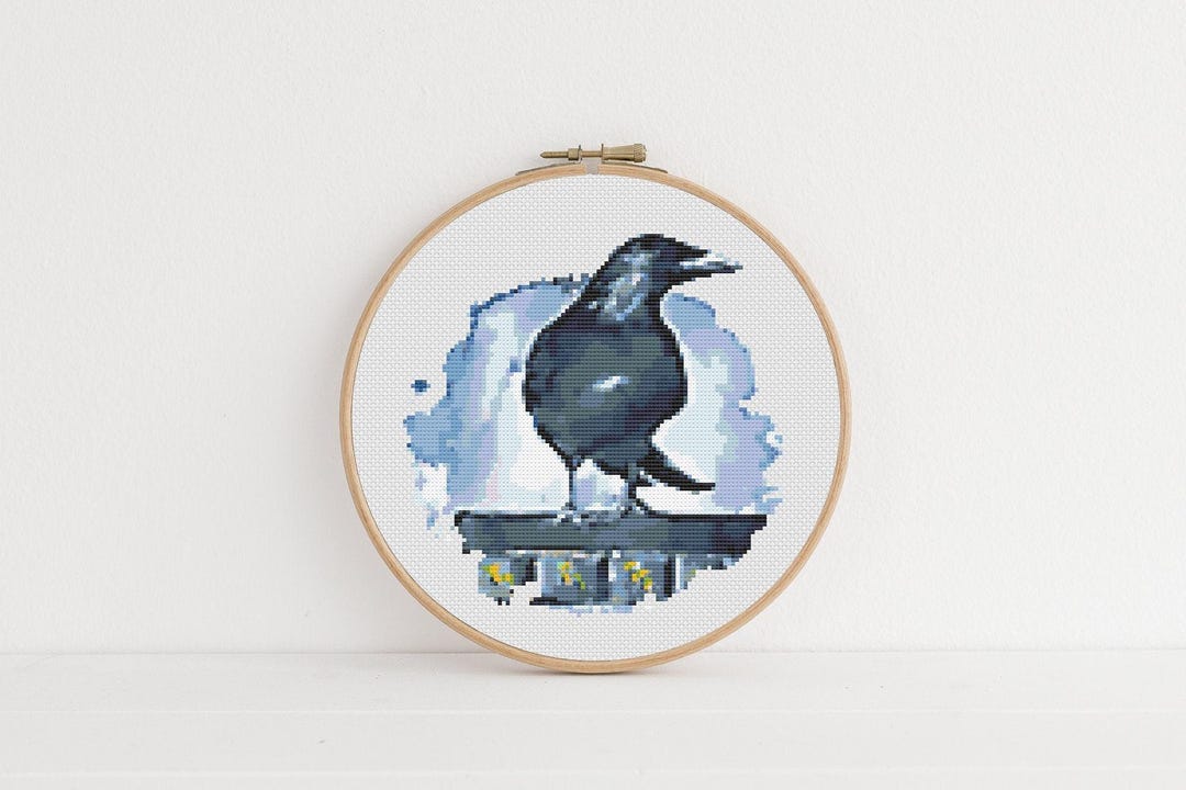 Raven Cross Stitch, Instant Download PDF, Animal Pattern, Modern Cross ...