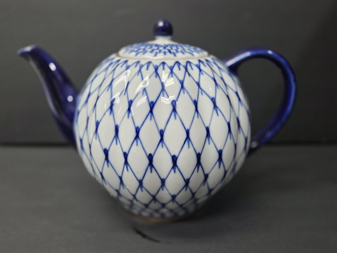 LOMONOSOV Imperial Russian Porcelain Blue Net Teapot Large Cobalt Gold ...