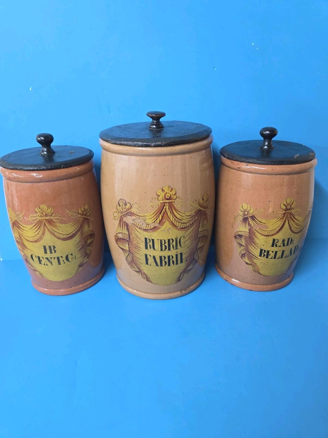 Rare 19th C. Ceramic Apothecary Jars (3) - Hb Cent.c, Rubric Fabril ...