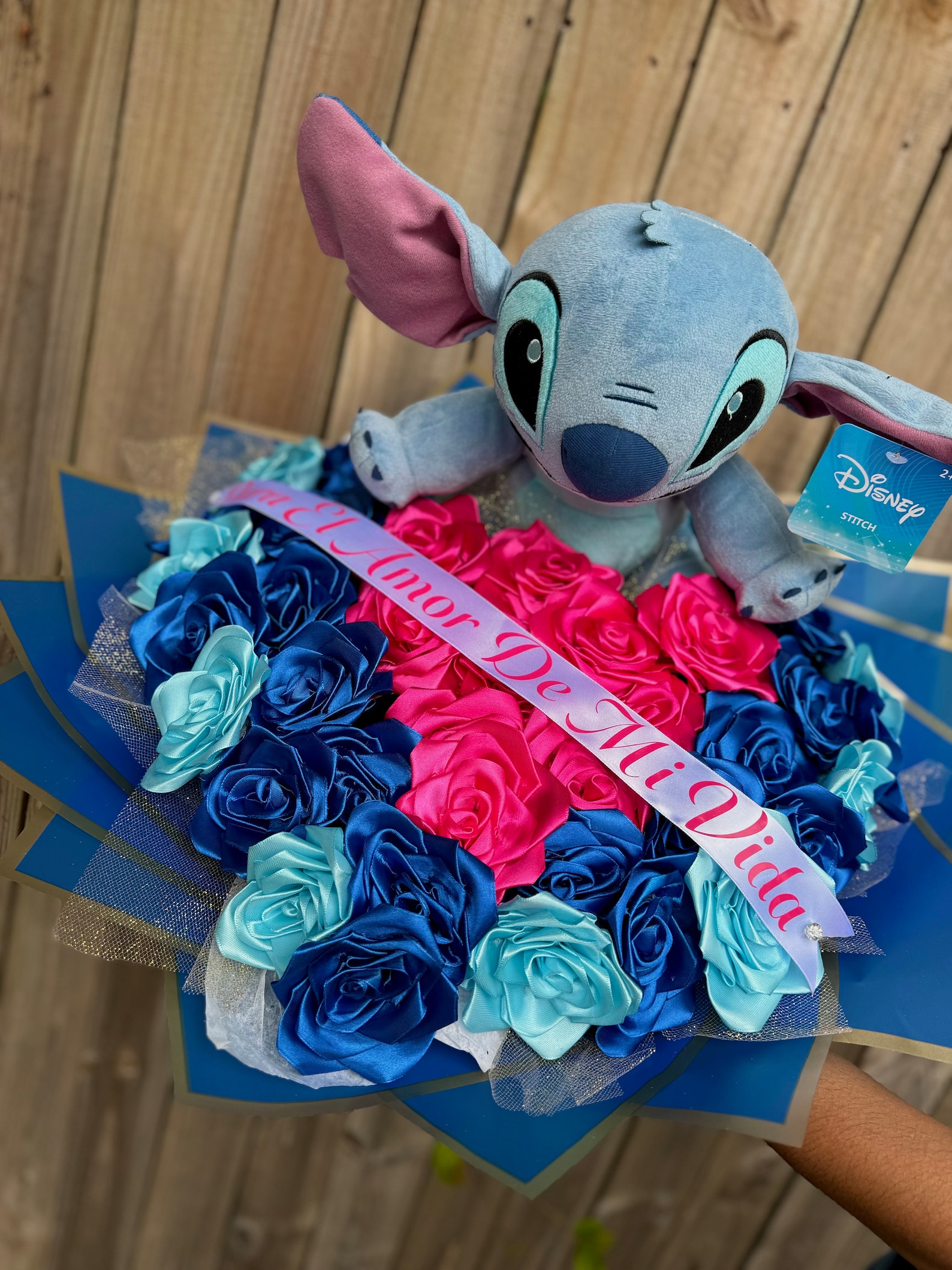 Blue Eternal Rose Bouquet, Stitch Plush, Anniversary Gift - Etsy