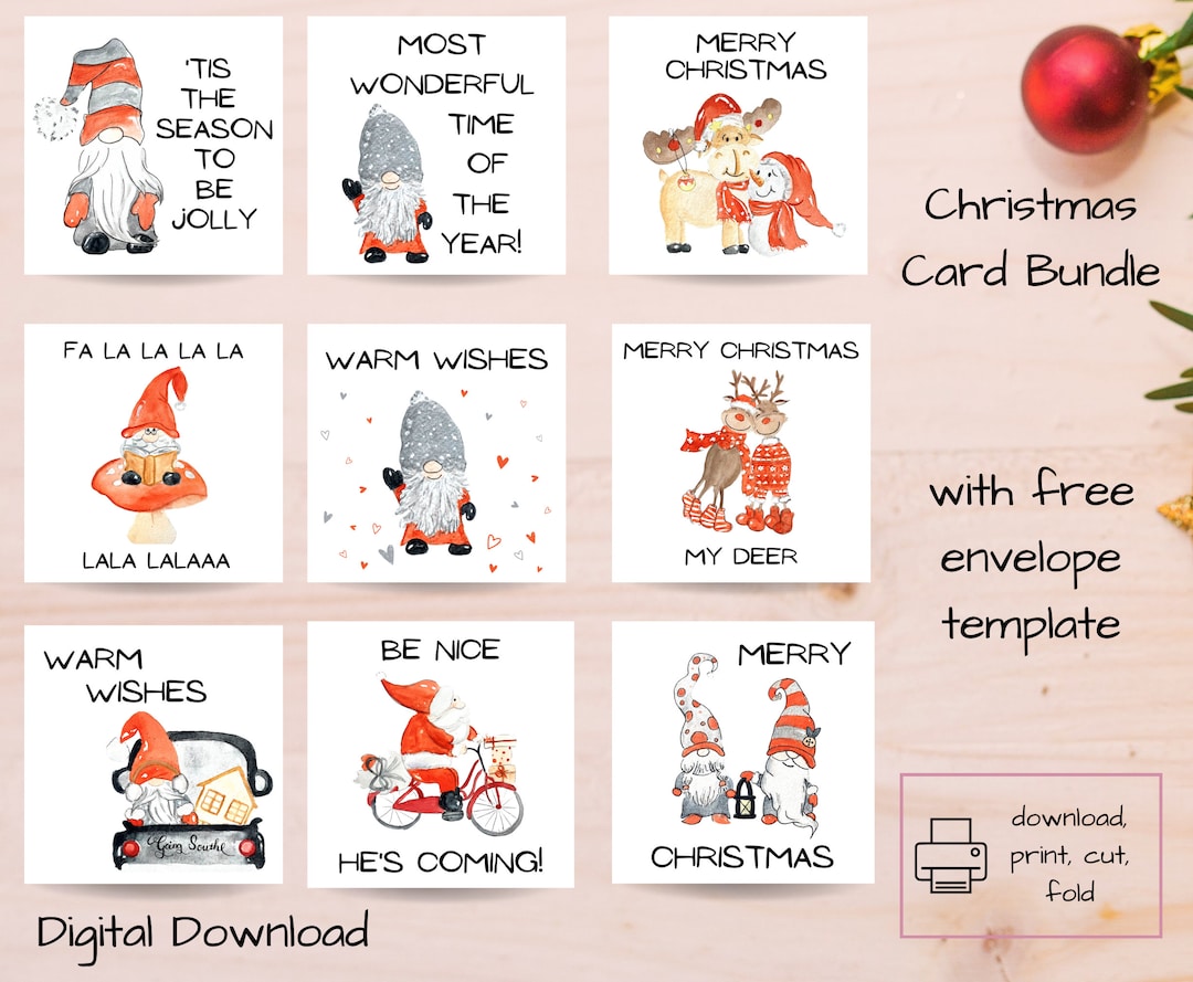 Printable Christmas Card Bundle, Assorted Christmas Card Set, Digital ...