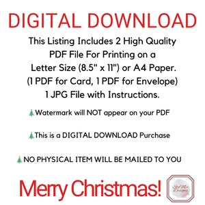 Merry Christmas Card Printable, Christmas Card Digital Download ...