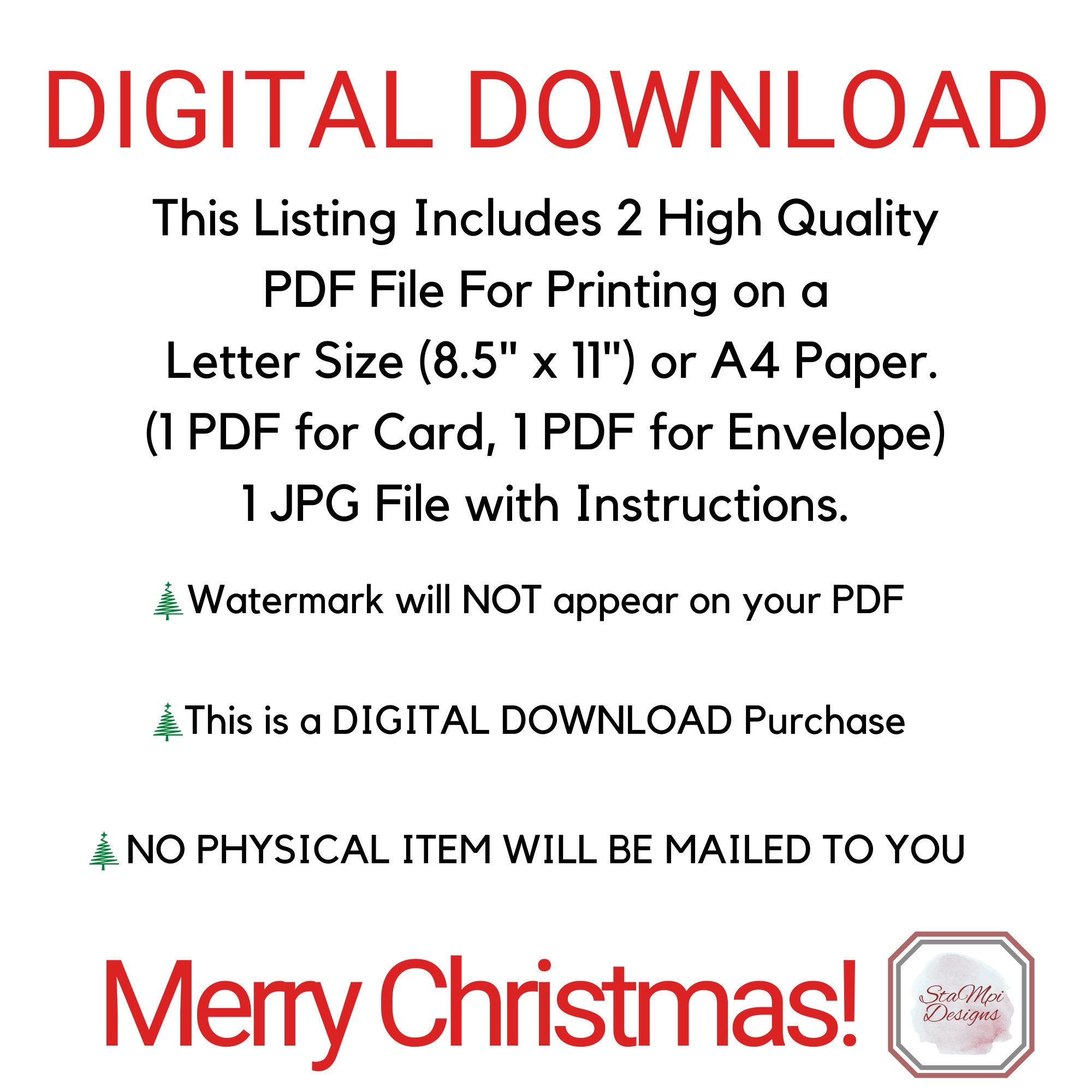 Merry Christmas Card Printable Christmas Card Digital - Etsy