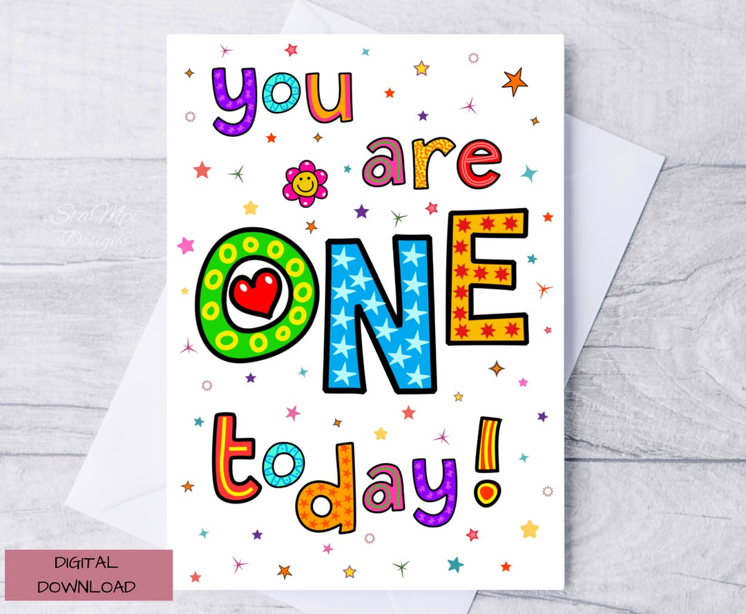 Birthday Card for 1 Year Old, First Birthday Card, Happy Birthday One ...