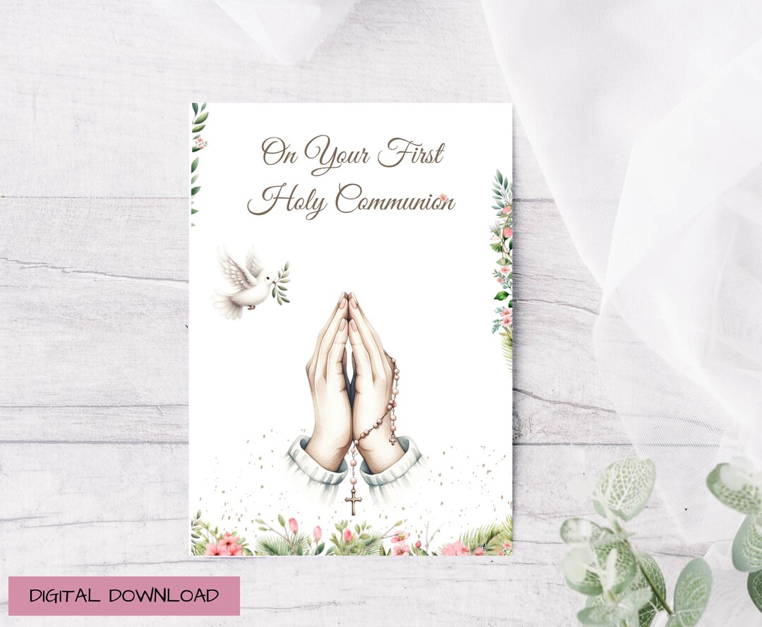 Printable First Holy Communion Card for Girls (PDF) - Etsy