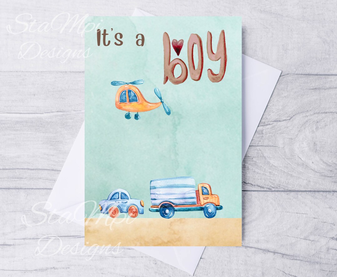 New Baby Boy Card, Printable Baby Card, With Printable Envelope, Baby ...