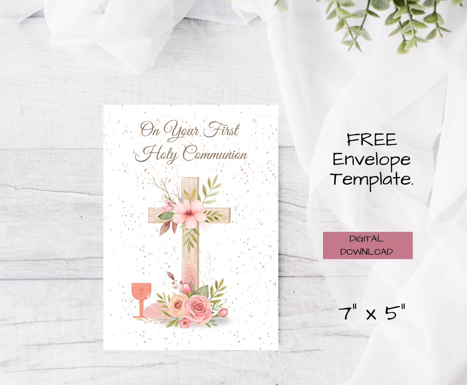 First Holy Communion Printable Card for Girls, 1st. Holy Communion Card ...