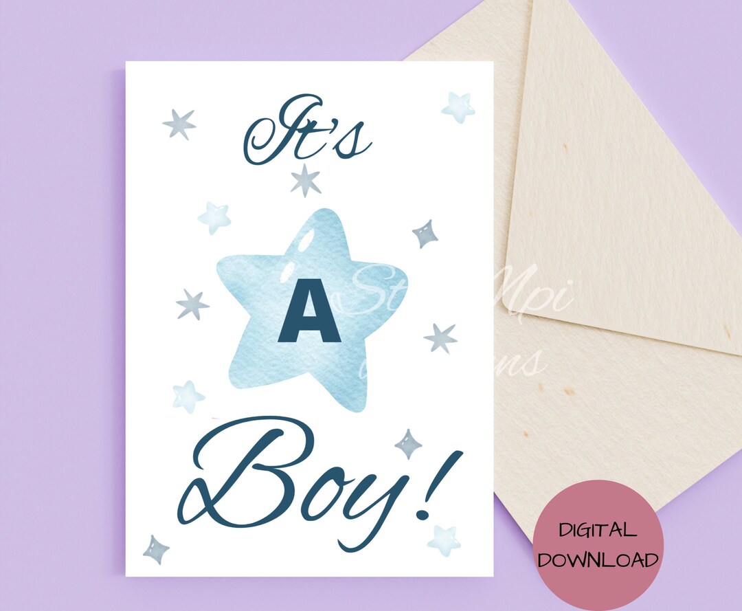 New Baby Boy Card Printable With Printable Envelope, It's A Boy Card - Etsy