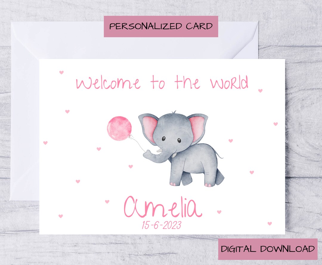 Personalized New Baby Card, New Baby Card for Girl, Pink Baby Card ...