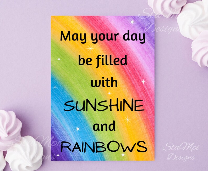 Printable Birthday Card, Rainbow Birthday Card, Birthday Card Digital ...