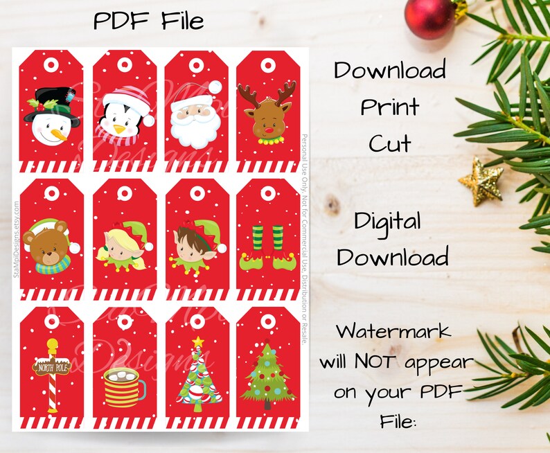 Printable Christmas Gift Tags , Red and White Christmas Present Tags ...
