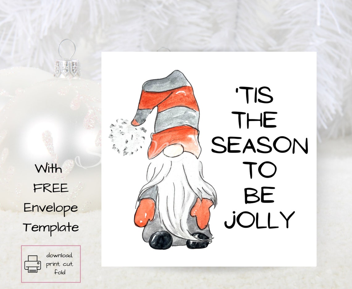 Printable Gnome Christmas Card for Christmas Greetings - Etsy