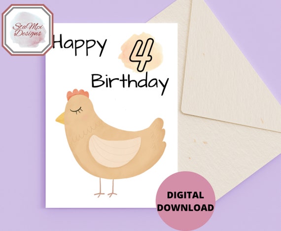 Printable Birthday Card for 4th. Birthday Farm Animal | Etsy