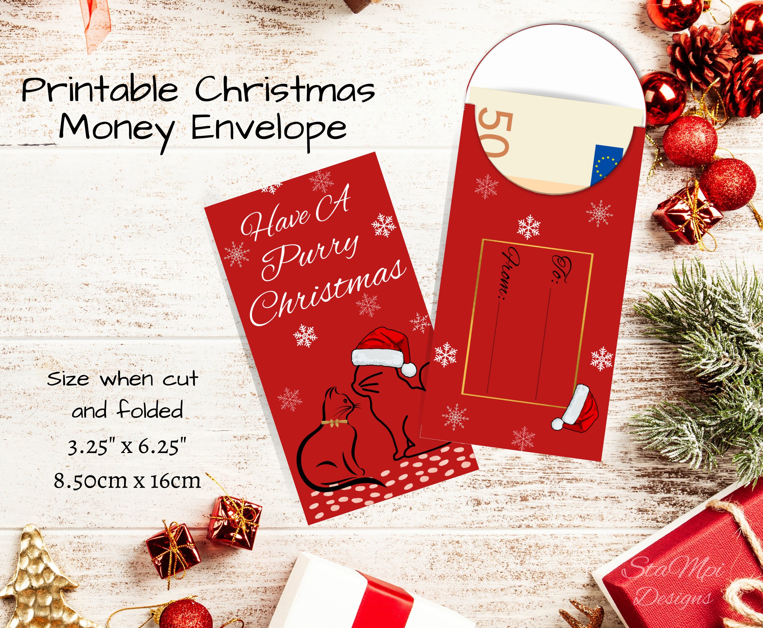 Printable Red Christmas Money Envelope for Cash Gift for Cat - Etsy