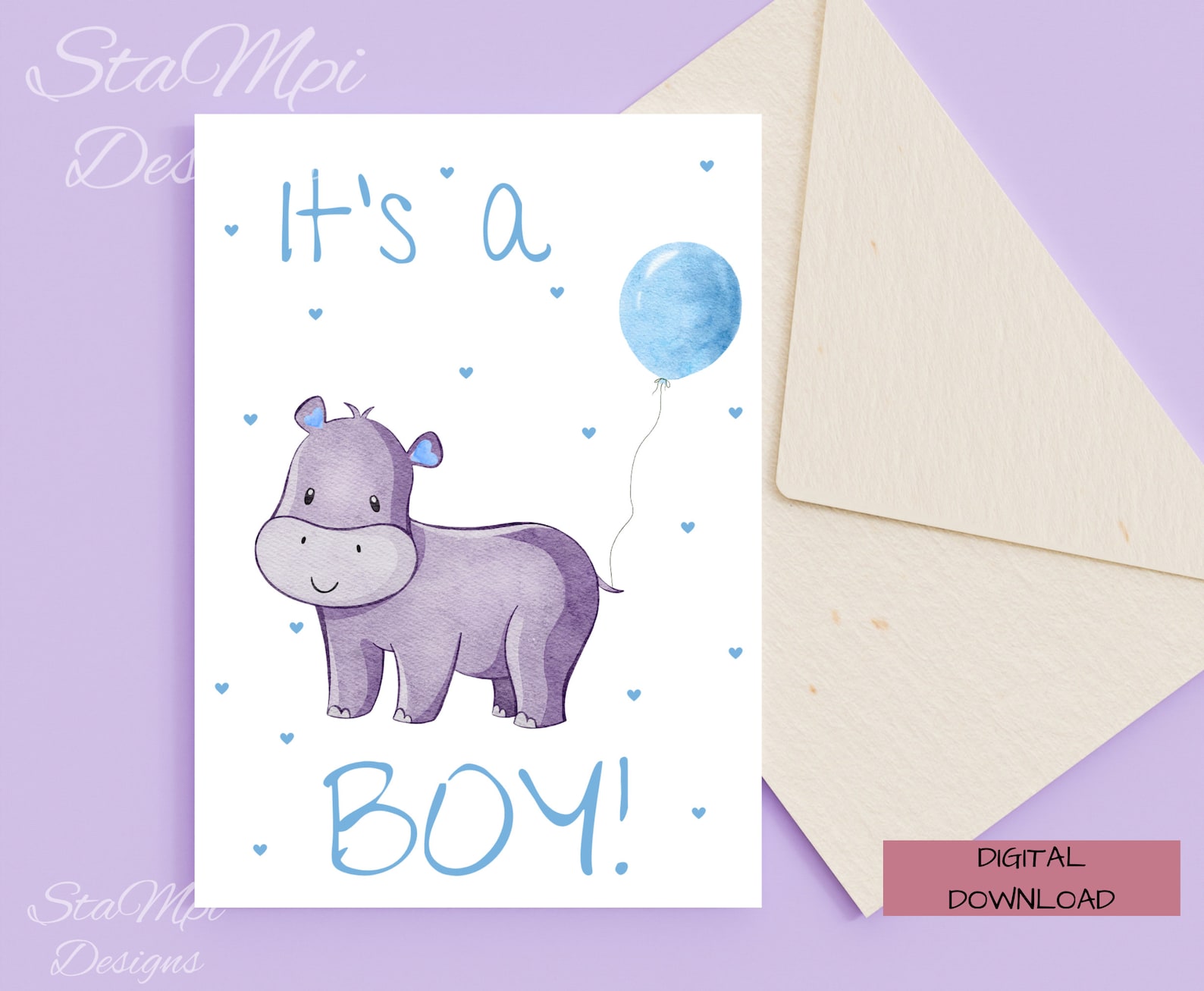 New Baby Boy Card, Printable Card for New Baby Boy, Blue Baby Card, It ...
