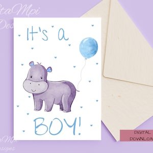 New Baby Boy Card, Printable Card for New Baby Boy, Blue Baby Card, It ...