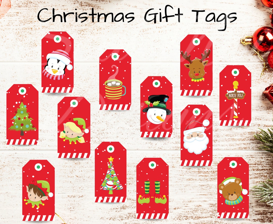 Printable Christmas Gift Tags , Red and White Christmas Present Tags ...
