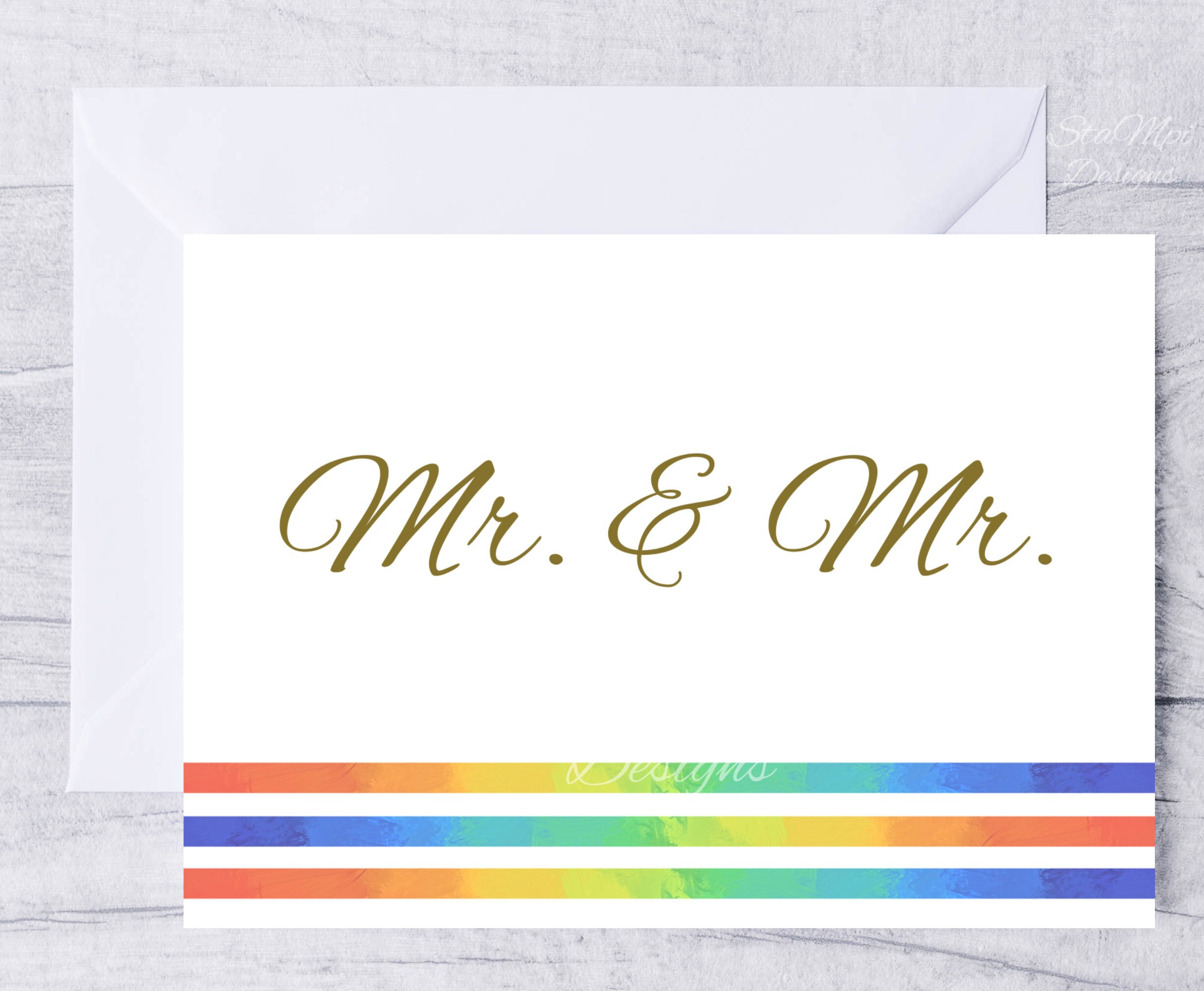 Wedding Card for Gay Wedding, Printable, Rainbow Design, Mr and Mr ...