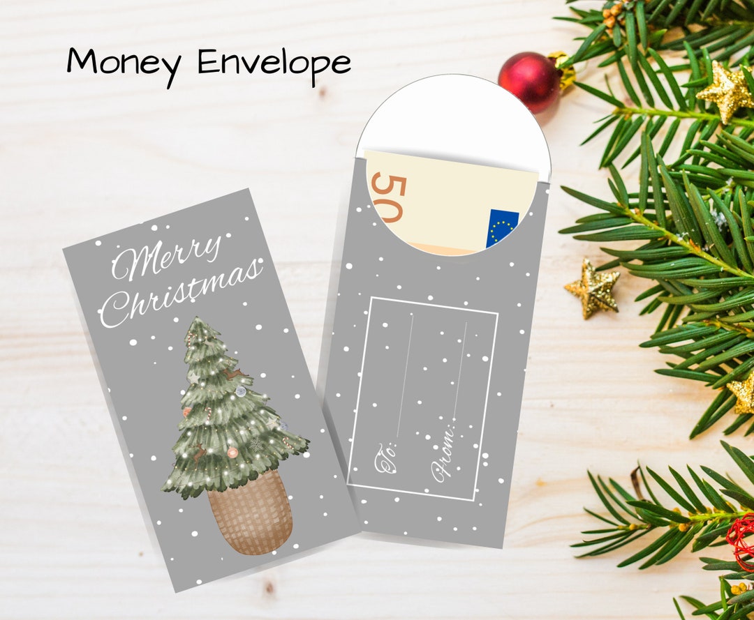 Printable Christmas Money Envelope, Christmas Cash Gift Envelope, Grey ...