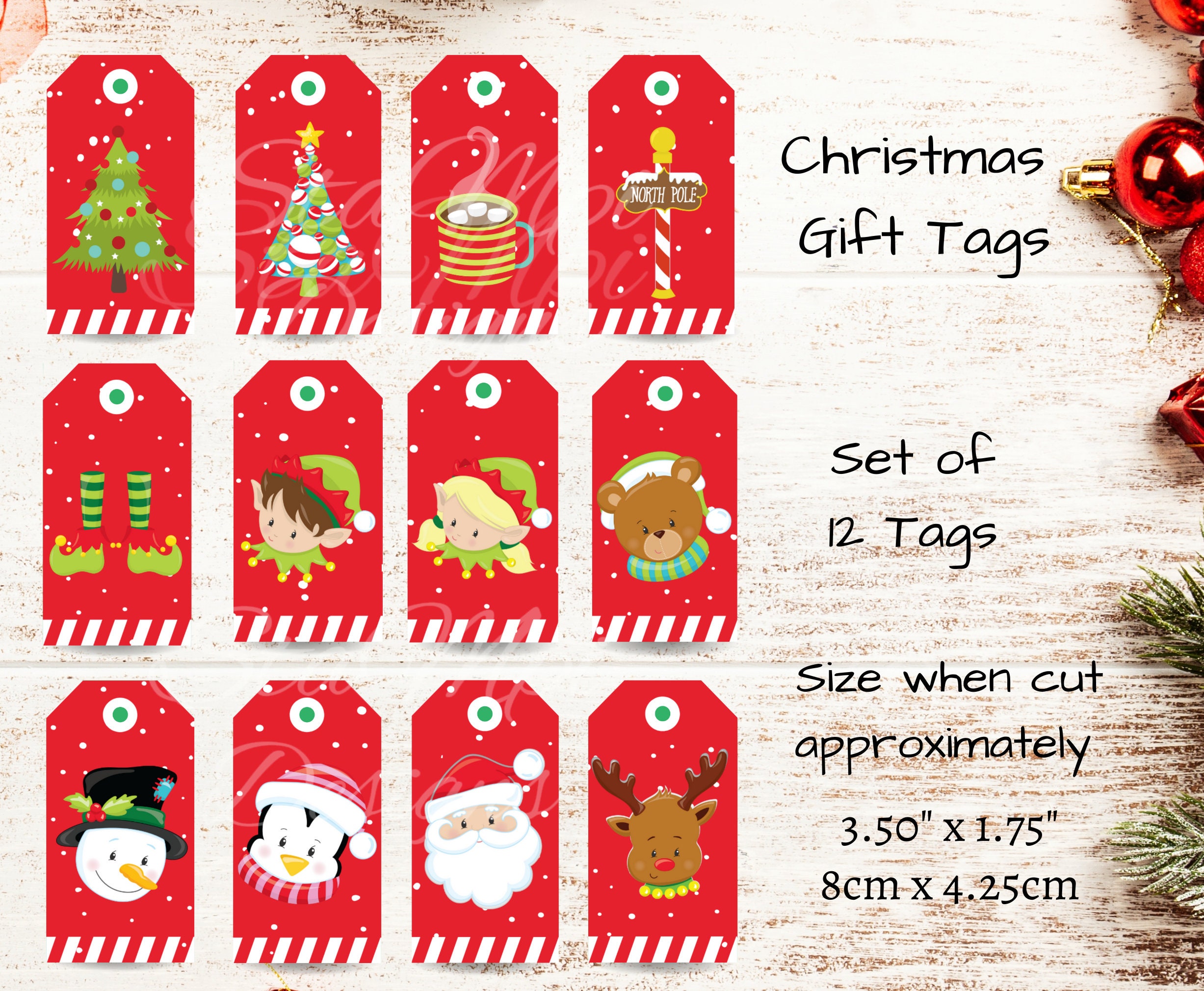 Printable Christmas Gift Tags , Red and White Christmas Present Tags ...
