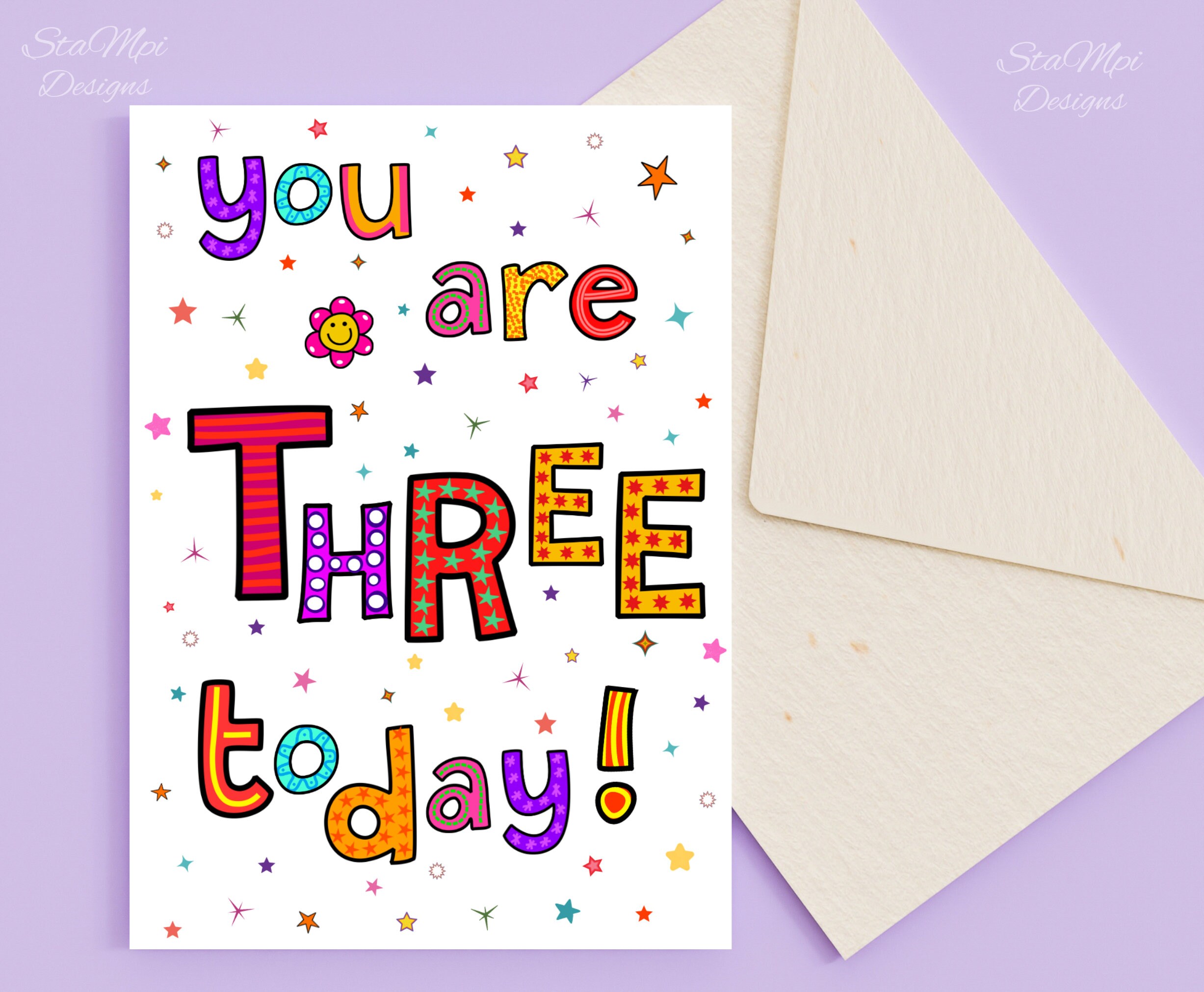 Happy Birthday 3, Printable Birthday Card for 3 Year Old, You Are Three ...