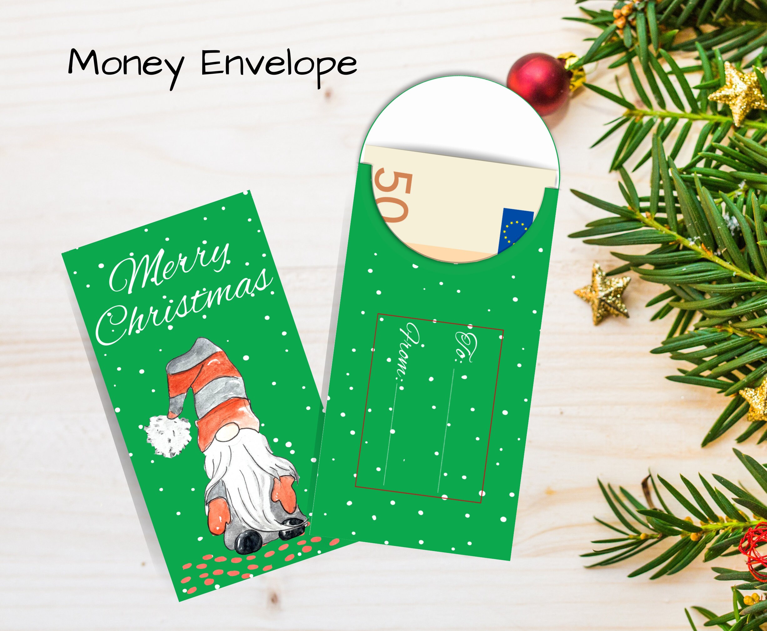 Gnome Christmas Money Envelope: Printable Cash Gift Holder (digital ...