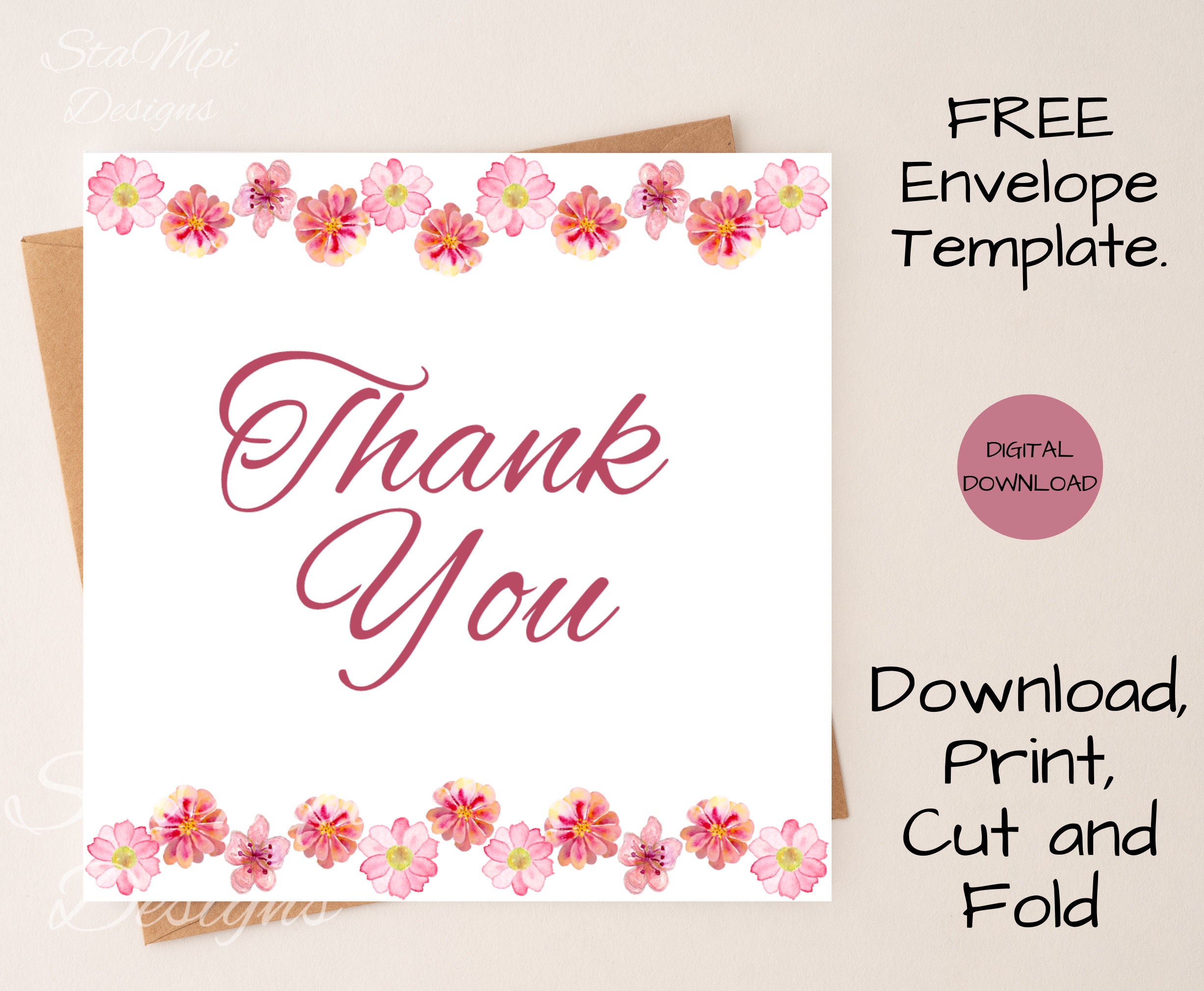 Printable Thank You Card, Thank You Card, for Women, Thank You Card for ...