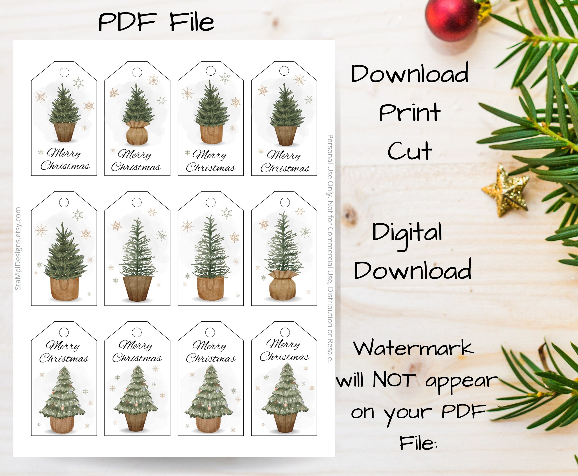 Printable Christmas Gift Tags, With Christmas Tree, Christmas Gift Tags ...