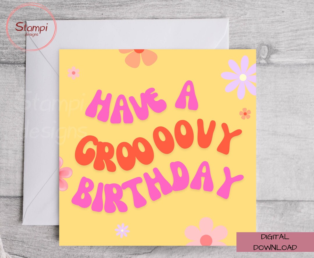 Retro Groovy Birthday Card for Mom: Floral Spring Design (printable) - Etsy