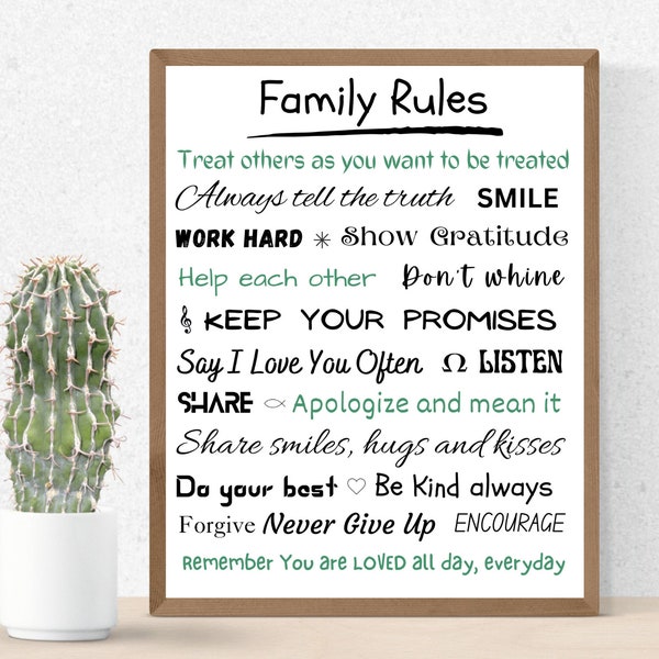 Family Rules Poster - Etsy