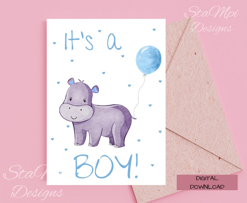 New Baby Boy Card, Printable Card for New Baby Boy, Blue Baby Card, It ...