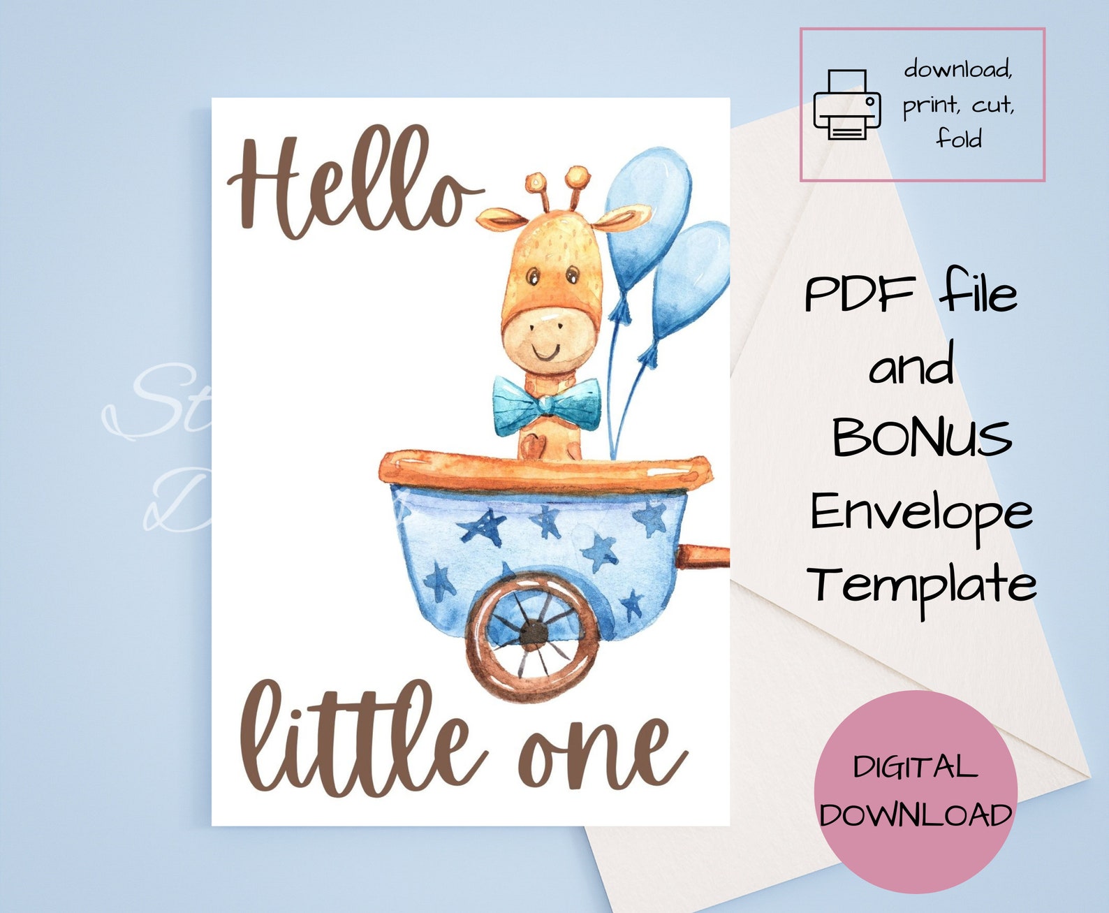 New Baby Card Digital Download With Printable Envelope Hello - Etsy
