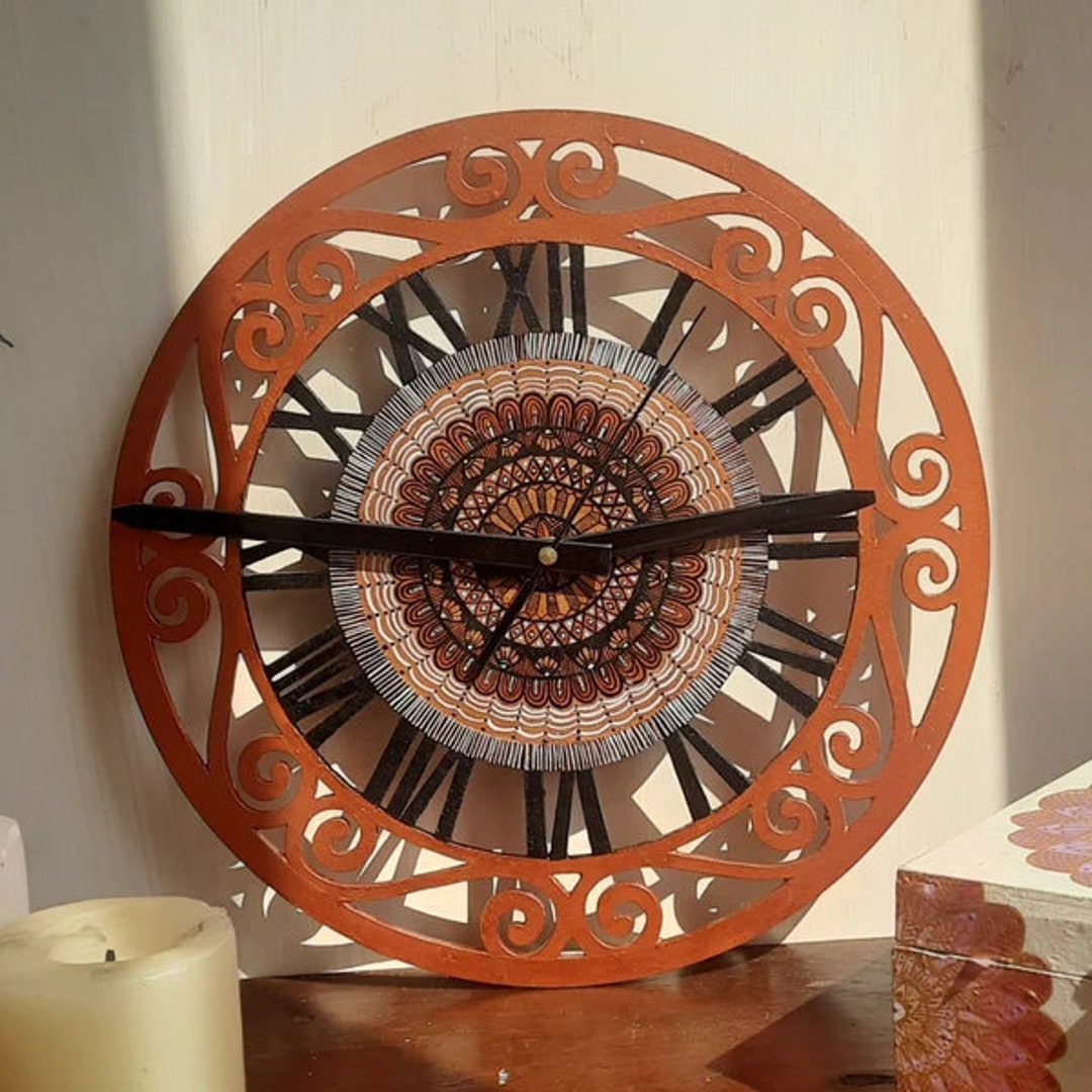 Mandala Wall Clock, Handmade Wooden Clock Wall, Clock Unique, Wooden Handmade Clocks, Large Wall ...