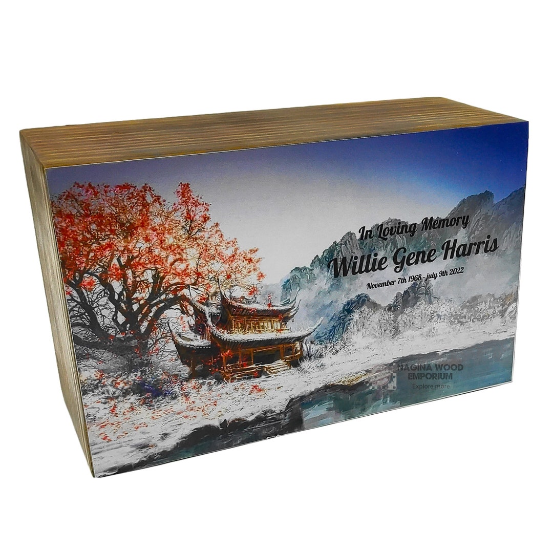Wooden Funeral Urn Cremation Urn, Wood Funeral Urn, Japan Landscape ...