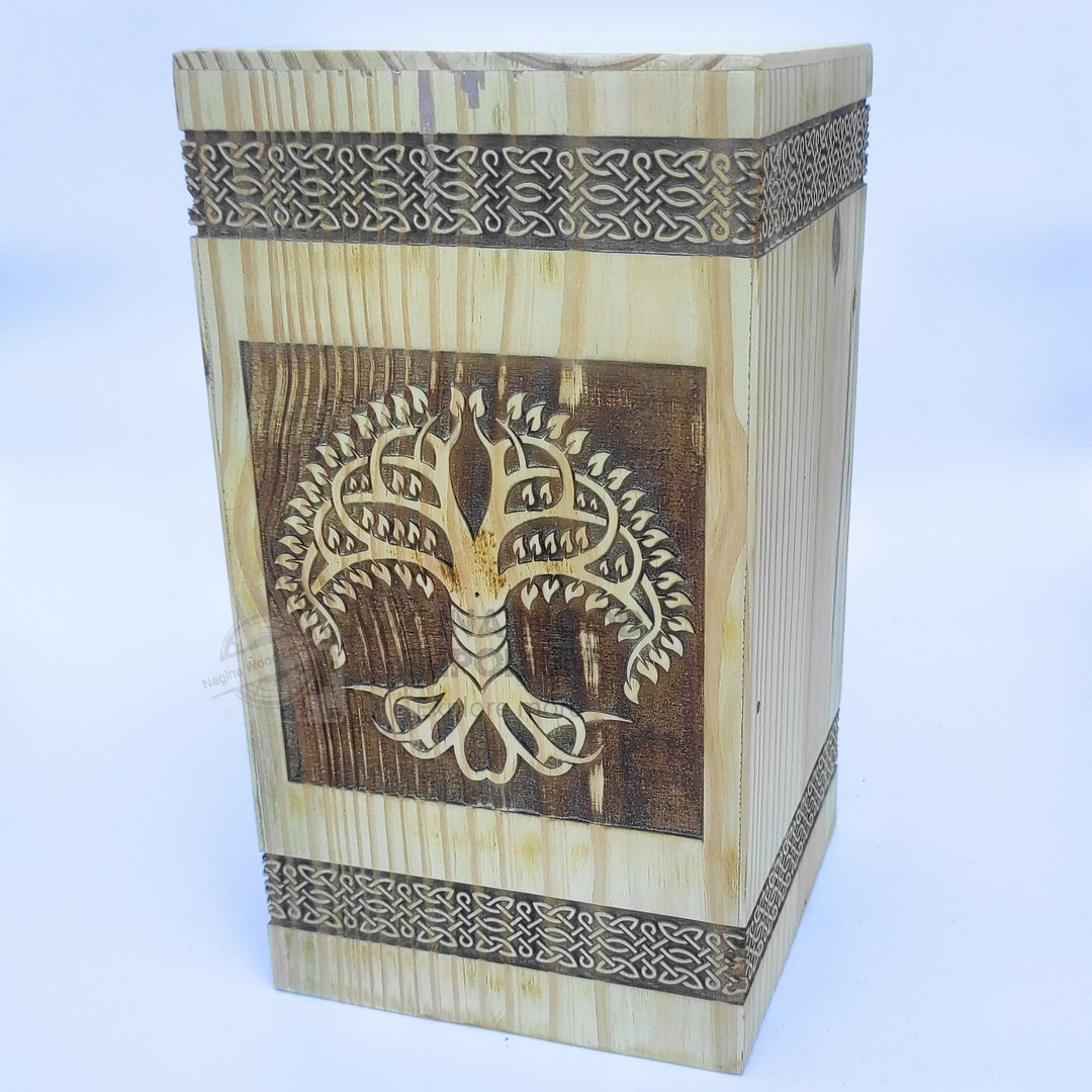 Pinewood Urn for Human Ashes - Tree of Life Deer Wooden Box ...