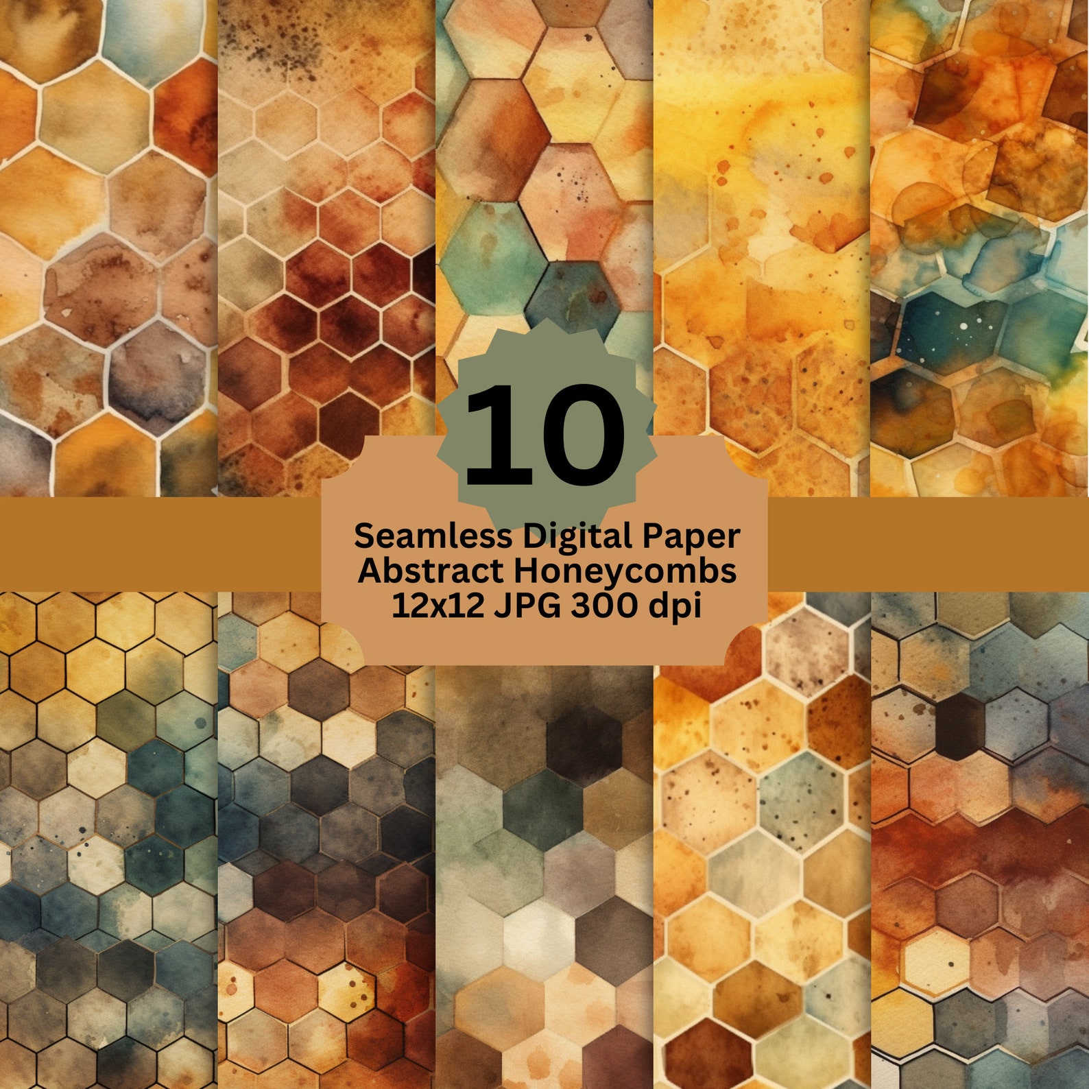 Honeyed Hexagons Abstract Watercolor Digital Paper Bundle Honeycomb ...
