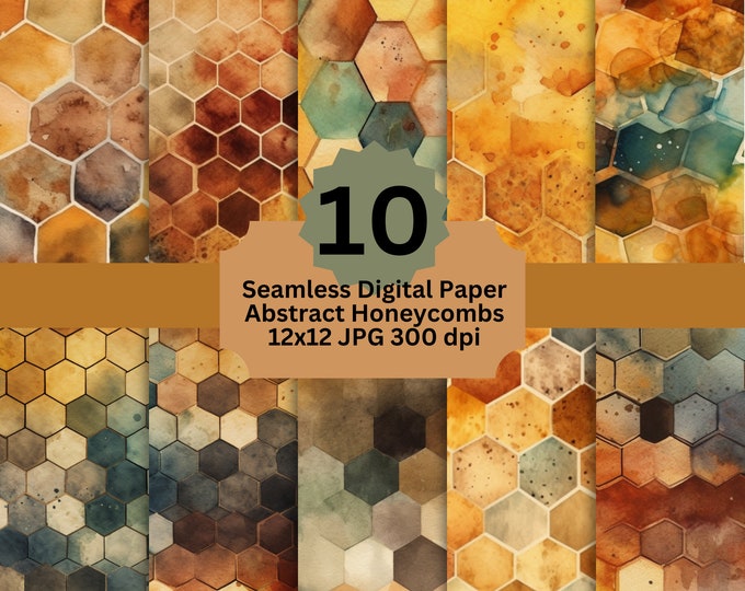 Honeyed Hexagons Abstract Watercolor Digital Paper Bundle Honeycomb ...