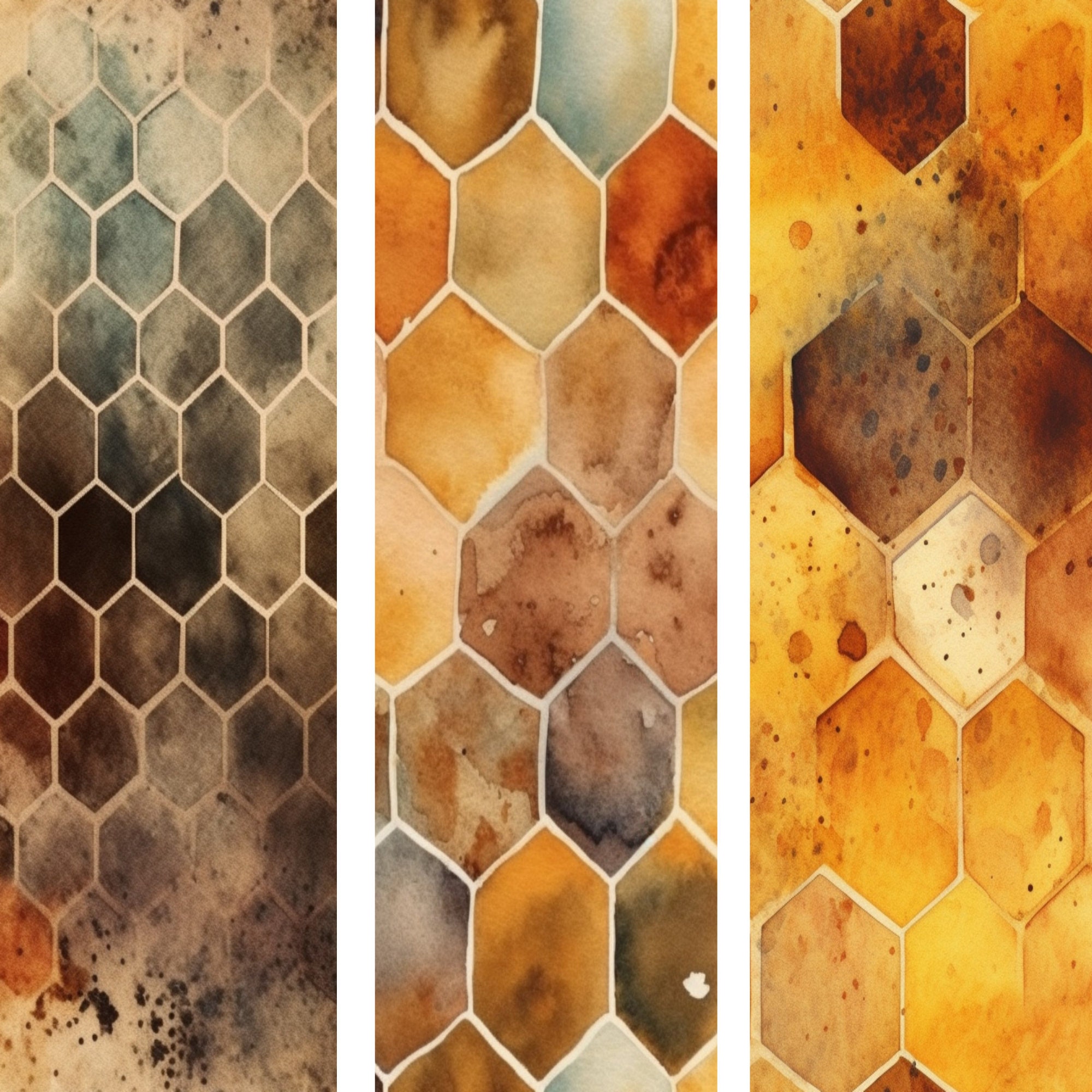 Honeyed Hexagons Abstract Watercolor Digital Paper Bundle Honeycomb ...