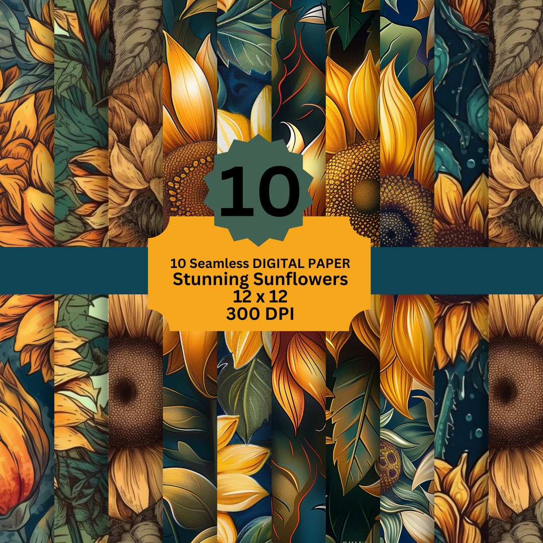Sunflower Digital Wallpaper Sunflower Clipart Seamless Digital ...