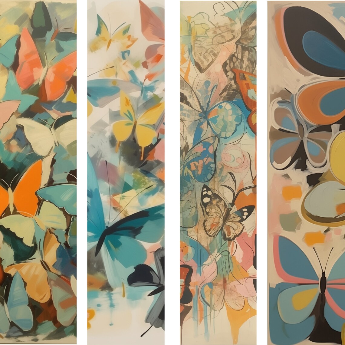 MCM Abstract Butterflies Wall Art Bundle Retro Pastel Mid Century ...