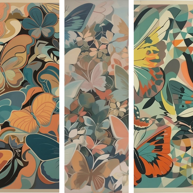 MCM Abstract Butterflies Wall Art Bundle Retro Pastel Mid Century ...