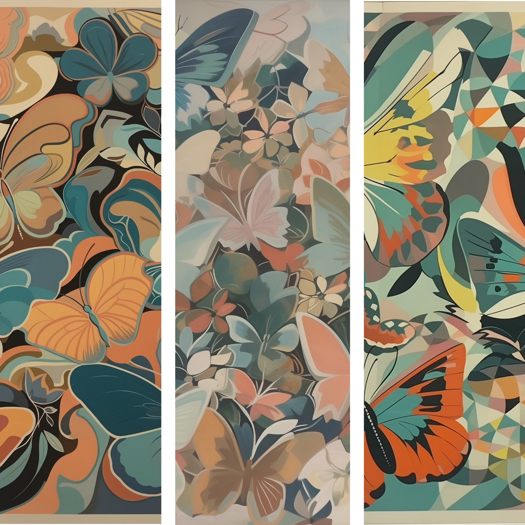 MCM Abstract Butterflies Wall Art Bundle Retro Pastel Mid Century ...