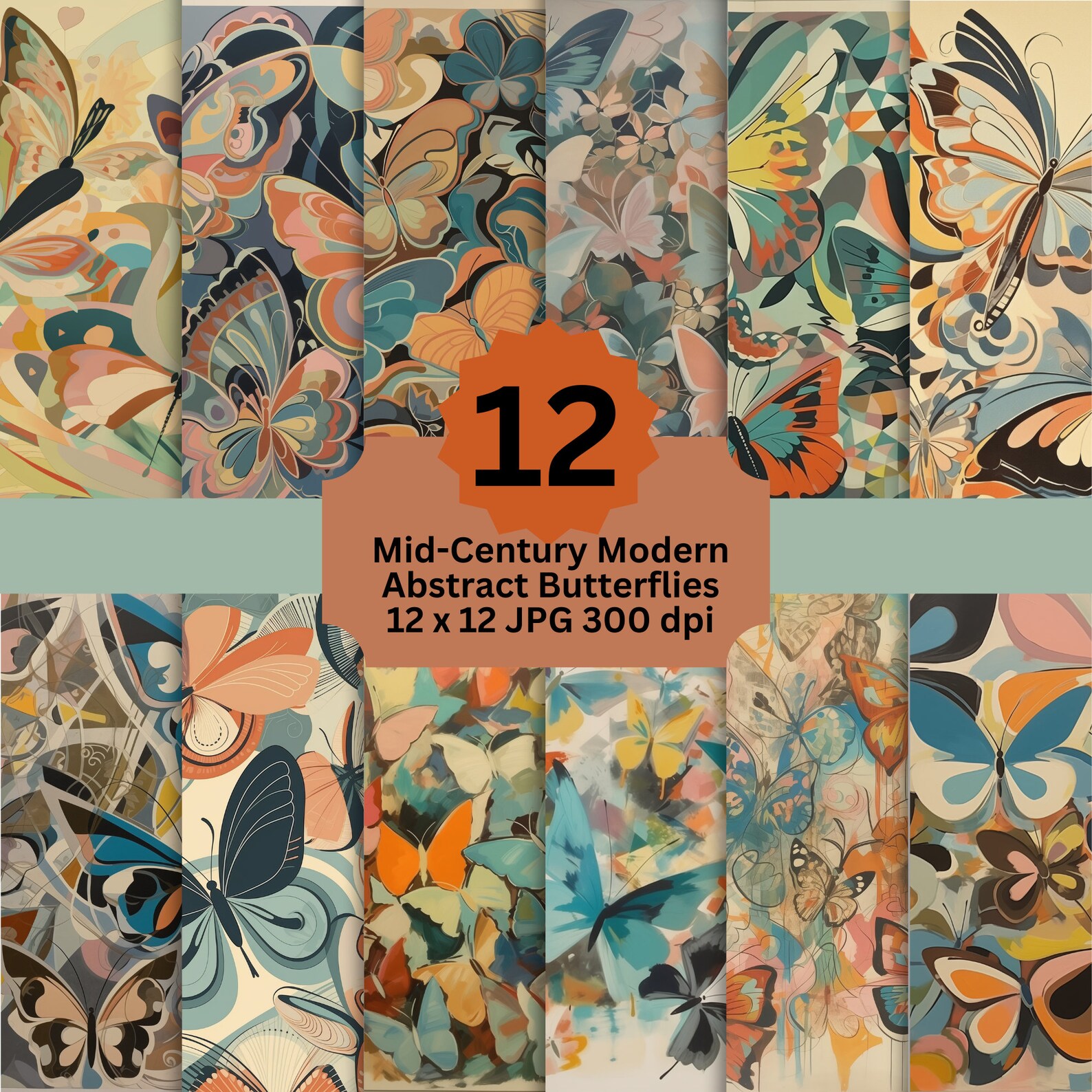 MCM Abstract Butterflies Wall Art Bundle Retro Pastel Mid Century ...