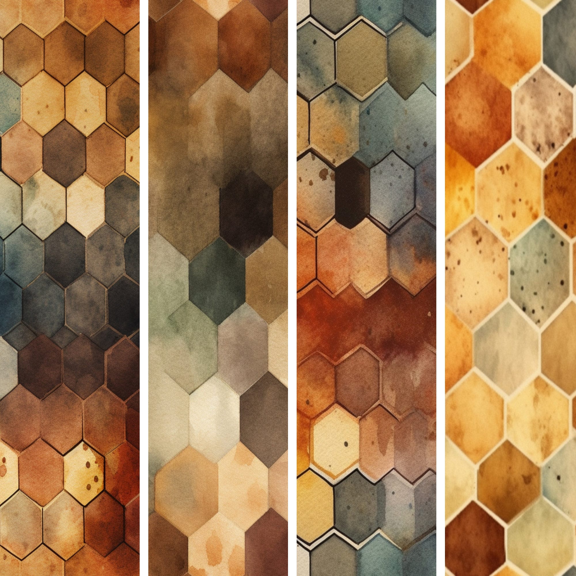 Honeyed Hexagons Abstract Watercolor Digital Paper Bundle Honeycomb ...