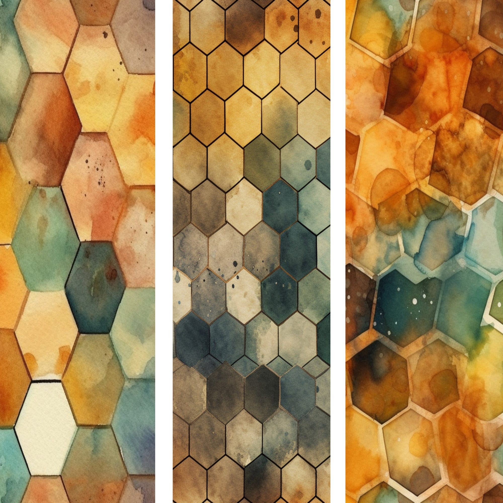 Honeyed Hexagons Abstract Watercolor Digital Paper Bundle Honeycomb ...